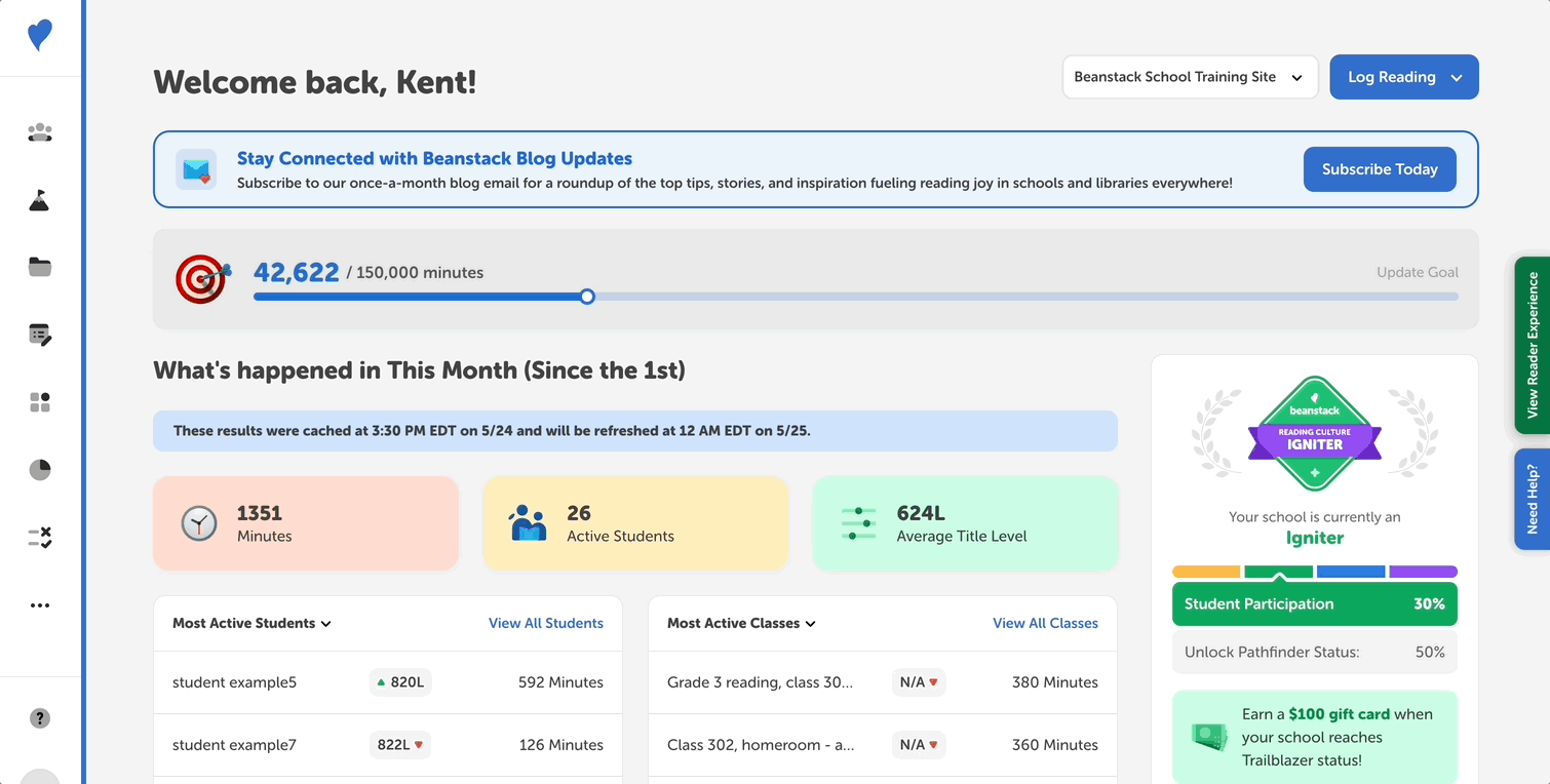 Schools: How to view the top reader of the week