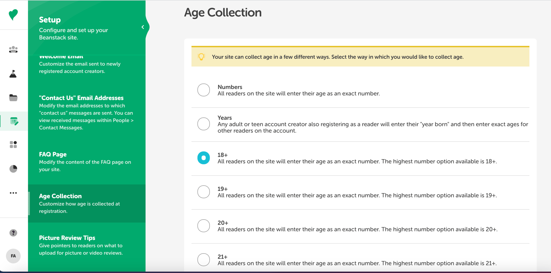 Is it required to collect age with Beanstack?