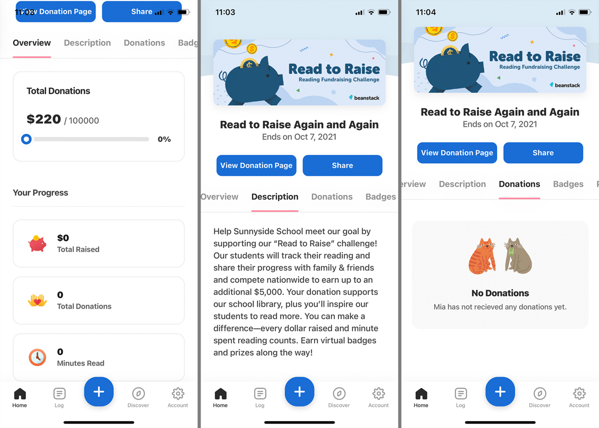 How students participate in a reading fundraiser on the mobile app